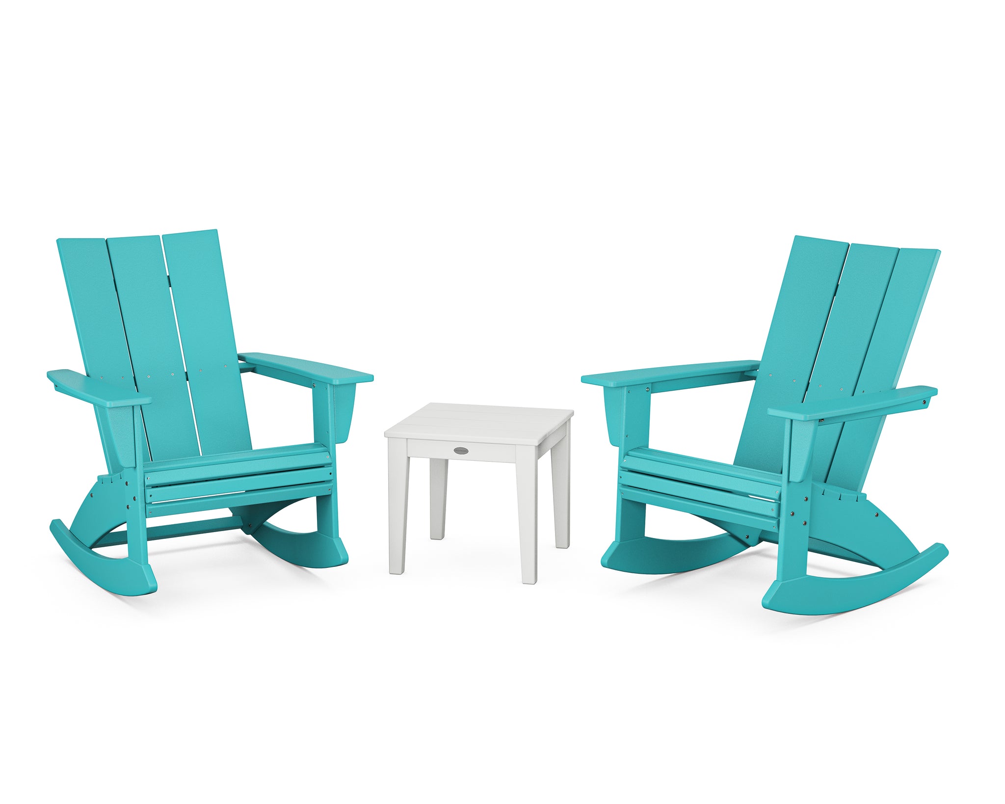 POLYWOOD Modern Curveback 3-Piece Adirondack Rocking Chair Set